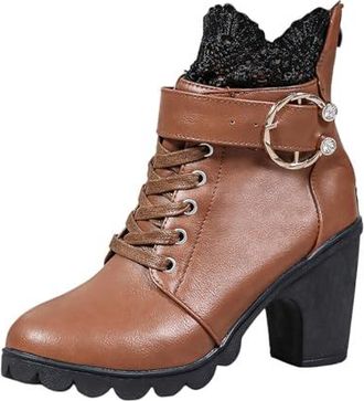 Generic Bottes de randonn&eacute;e d&eacute;contract&eacute;es &agrave; boucle pour femme - Coupe large - Automne et hiver - Semelle &agrave; crampons en daim - Pour temps froid et pluie - Ferm
