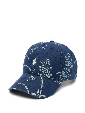 Polo Ralph Lauren casquette en lin &agrave; fleurs - Bleu