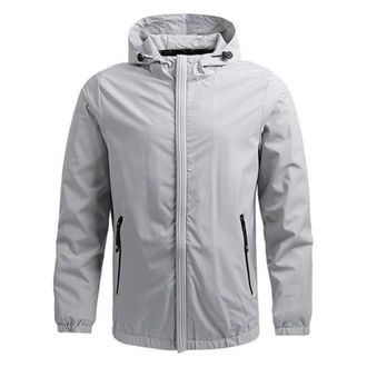 Generic Veste &agrave; capuche imperm&eacute;able et coupe-vent pour homme avec cordon de serrage et fermeture &eacute;clair - Unisexe - Style d&eacute;contract&eacute; - Pour la randonn&eacute;e, gri
