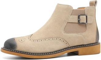 Generic Bottes Chelsea pour Hommes avec Boucle | Bottines habill&eacute;es &agrave; Bouts Brogue et Ailes | Chaussures Classiques Vintage en PU su&eacute;d&eacute; &agrave; Enfiler pour Affaire