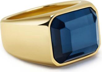 Nialaya Homme, Accessoires, Jaune, Taille: 62 MM Blue Zircon Signet Ring