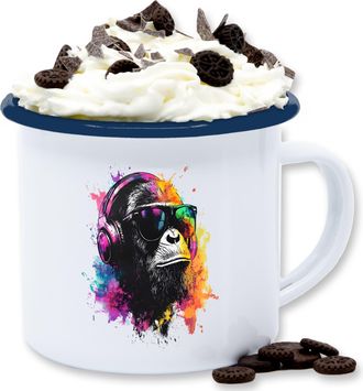Shirtracer Emaille Tasse Blechtasse - Tassen - DJ Affe cool Monkey Geschenk Festival I Coole Musik Geschenke Gaming I DJ Geschenk Affen - 300 ml - Wei&szlig; Blau - af