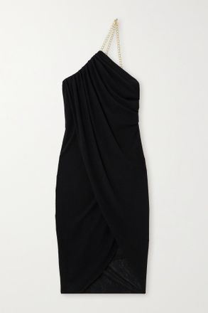 Chlo&eacute; Robe Midi Asym&eacute;trique En Cr&ecirc;pe De Laine &Agrave; Drap&eacute; Et &Agrave; Cha&icirc;ne - Noir