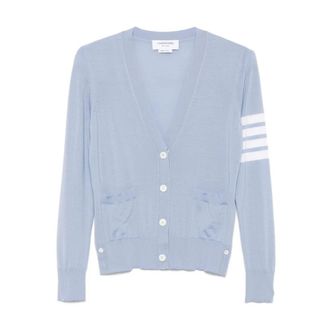 Thom Browne Femme, Pulls, Bleu, Taille: 34 FR Cardigan &agrave; col en V