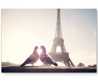 Paul Sinus Art Leinwandbilder | Bilder Leinwand 120x80cm V&ouml;gel vor dem Eifelturm