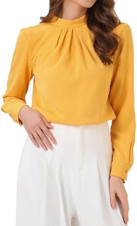 Allegra K Femme Chemisier en Mousseline De Soie &Agrave; Col Montant Chemise De Travail D&eacute;contract&eacute;e &Agrave; Manches Longues Automne Et Hiver Jaune L