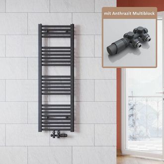 Sonni Design Heizk&ouml;rper Bad Badheizk&ouml;rper Anthrazit,1200x400mm,mit Anthrazit Multiblock,437 Watt,Mittelanschluss
