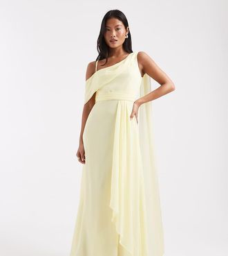 Tfnc Petite Robe longue de demoiselle dhonneur en mousseline avec jupe portefeuille et &eacute;paule tombante - Jaune