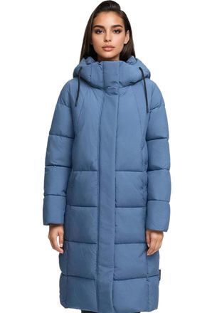 Marikoo Damen Wintermantel (XS-3XL) - gesteppt, abnehmbare Kapuze, Bewegungsschlitz - N099 - DustyBlue Größe L - Gr.L
