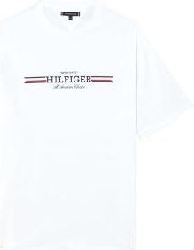 Tommy Hilfiger T-Shirt Manches Courtes Homme Chest Stripe Tee Col Ras-du-Cou, Blanc (White), XXL