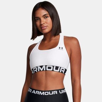 Under Armour HeatGear Armour Mid Branded Sport-BH für Damen Weiß / Schwarz XXL