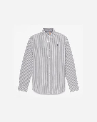 Timberland Gestreiftes Seersucker-Langarmshirt f&uuml;r Herren in Dunkelblau, Herren, Blau, Gr&ouml;&szlig;e