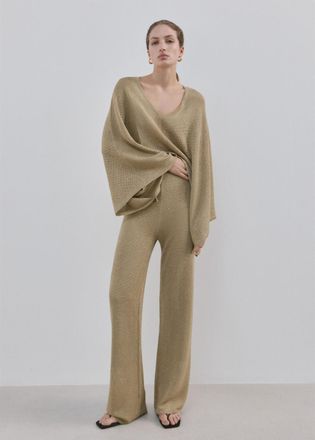 Mango Strickhose mit mittlerer Bundh&ouml;he gold - Damen - XS - MANGO