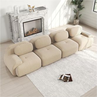 Generic L-f&ouml;rmiges modulares Cordsofa, modulares Ecksofa, Dreisitzer-Sofa, rahmenloses Sofa, ergonomisch, hochelastisch 32D gepolstert, for Wohnzimmer(Beige,4
