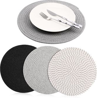 Cabilock 4 St&uuml;ck Teiliges Rundes Baumwollseil Platzset Handgewebte rutschfeste Tischunterlage Hitzebest&auml;ndig und Kratzfest Vielseitig f&uuml;r Esstisch und Tischdek