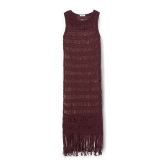 Motivi Femme, Robes, Violet, Taille: 38 FR Robe fourreau en maille macram&eacute; avec franges