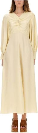 Chlo&eacute; Femme, Robes, Jaune, Taille: 38 FR Ruched Silk Maxi Dress