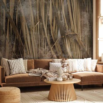 OEM Murale Da Parete - Foglie Secche - Un Paesaggio Di Erba Alta In Stile Boho Con Motivi Dipinti