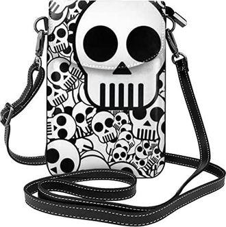 IUBBKI Sac à main noir et blanc crânes pour téléphone portable - petit portefeuille en cuir à bandoulière femmes bretelles sac transporter carte cosmétiques