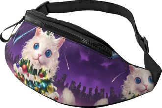 Generic Atmungsaktiv G&uuml;rteltasche Weihnachtskatzen-Druck Bauchtasche G&uuml;rteltasche Lauftasche F&uuml;r Wandern Hundetraining Reisen 14X35Cm