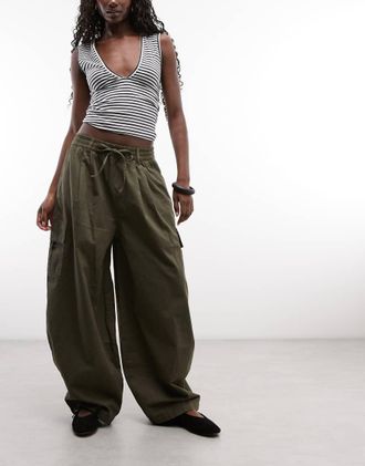 Collusion pantalon cargo ample &agrave; poches utilitaires kaki-Vert