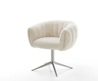 DELIFE Drehstuhl Jada-Flex Pl&uuml;sch Creme-Wei&szlig; Fu&szlig;kreuz Edelstahl 360&deg; drehbar Wippfunktion Taschenfederkern, Esszimmerst&uuml;hle