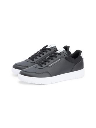 Tommy Hilfiger Sneaker TOMMY HILFIGER BASKET CORE LITE LTH, Herren, Gr. 46, schwarz, Leder, Lederimitat, unifarben mit Farbeinsatz, Schuhe Sneaker, Freizeitschuh, Ha
