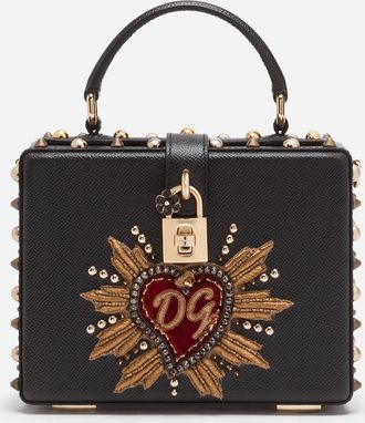 Dolce & Gabbana Tasche Dolce Box Aus Dauphine-kalbsleder Mit Herz-patch - Frau Handtaschen Schwarz Onesize