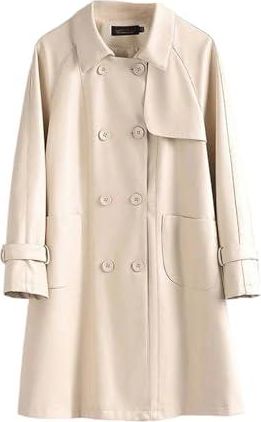 Generic Manteau Femme Noir Double Boutonnage - Automne Hiver L&acirc;che Long Cuir Trench Coat Outwear, 1, XL