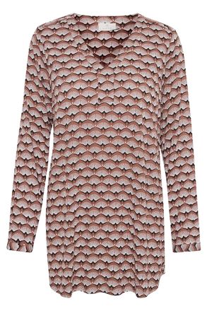 Kaffe Tunika KAbellen Damen Tunika V-Ausschnitt Oberteil Print Shirt 44, Russet Fan Print 44