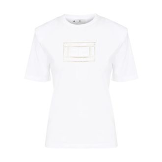 Elisabetta Franchi Logo-besticktes Rundhals-T-Shirt - - Tops - Damen - Wei&szlig; - L