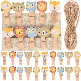 Cabilock Holz-Fotoklammern - 100 StüCk Bunte Mini WäScheklammern FüR Fotopapier Tier-Design Perfekt FüR Partydekorationen Und Kreatives Basteln