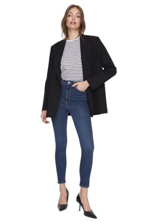 Trendyol Damen Trendyol Herren Mittlerer Bund Skinny Jeans, Dunkelblau, 34 EU