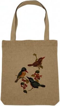 Fabulous Sac Shopping Tote Bag Aspect Lin - Oiseaux Exotiques Illustration Planche Ancienne - Sac de Courses Toile Epaisse 360g Beige Naturel Cabas Port&eacute; Epaul