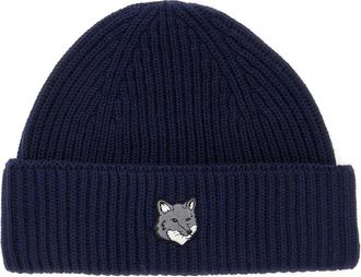 Maison Kitsun&eacute; Homme, Accessoires, Bleu, Taille: ONE Size Fox Head Large Beanie