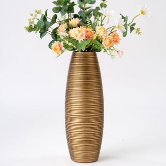Leewadee Moderne Blumenvase, Bodenvase f&uuml;r Pampasgras Als Wohnzimmer Deko- 34 cm Hoch, Gold