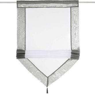 Liya Raffrollo mit Quaste Dreieck Raffgardine Voile Transparent Tunnelzug Vorhang (BxH 60x140cm, Grau)