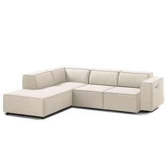 Studio Copenhagen home24 Ecksofa mit Ottomane Wei&szlig;/Altwei&szlig; Webstoff Osta 260 x 70 x 234cm Ottomane davorstehend links Sitztiefenverstellung Modern