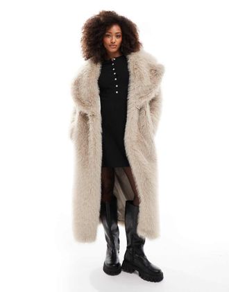 the frolic x Bella Stovey - Exclusivit&eacute; - Manteau long &agrave; col oversize en fausse fourrure - Beige-Neutre
