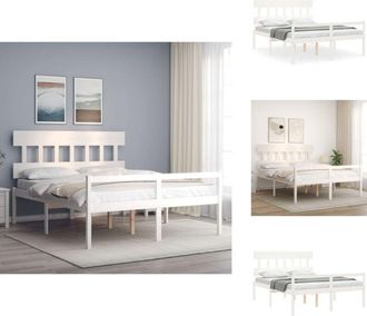 vidaXL Seniorenbett mit Kopfteil 160x200 cm Wei&szlig; Massivholz - Seniorbett - Holzbett - Kiefernholzbett - Doppelbett - Bett Mit Kopfteil