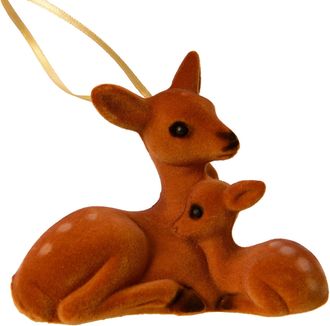 Kaemingk Christbaumschmuck Kunststoff 9cm - REH mit Rehkitz Figur zum Aufh&auml;ngen - bruchfest - Weihnachtsbaum Anh&auml;nger f&uuml;r Weihnachten - Christbaumanh&auml;nger & We