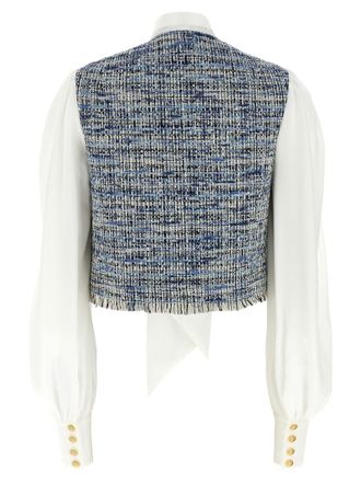 Balmain Tweed Vest with Tie Neck Blouse - Cream