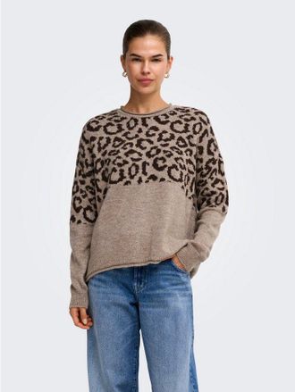 Only Rundhalspullover ONLJADE ANIMAL LS O-NECK NOOS KNT Kunstfaser, regular fit