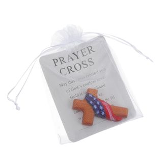 Soimiss Handliches Eichenholz Gebetskreuz Satz mit US Flagge Kleiner Taschenkreuz mit Aufbewahrungsbeutel und Segenskarte Religi&ouml;ses Geschenk zur Taufe Erstko