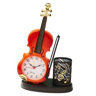 Lurrose Violin Tischuhr mit Stifthalter Retro Violinform Uhr f&uuml;r Schreibtisch B&uuml;ro Dekoration Kreativer Geigenwecker als Geschenk f&uuml;r Musikliebhaber Haushalt