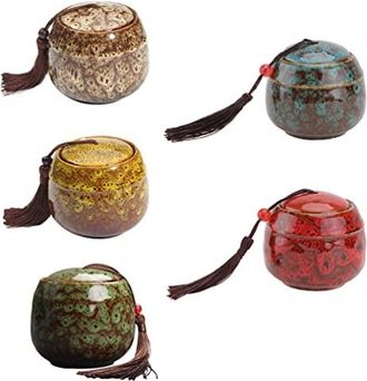 Yarnow 5pi&egrave;ces Bocaux De Rangement C&eacute;ramique Scell&eacute;s Pots Multi-usages pour Th&eacute; Bonbons M&eacute;dicaments Et &Eacute;tanche