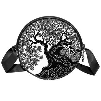 Generic Petit sac &agrave; bandouli&egrave;re circulaire pour femme, Yin Yang en ch&ecirc;ne avec fermeture &eacute;clair, bretelles r&eacute;glables, sac &agrave; main rond d&eacute;contract&eacute; pour femmes e