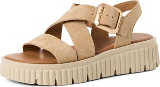 Tamaris Sandalette TAMARIS, Damen, Gr. 37, beige, Veloursleder, unifarben, Schuhe Sandalette, Plateau, Riemchensandale, Sommerschuh mit Touch It-Ausstattung