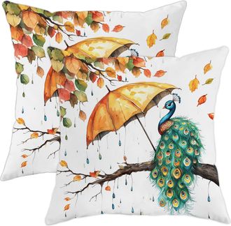 Generic Herbstpfauenvogel Sofakissen Weich Dekokissen Komfort Kissenh&uuml;lle F&uuml;r Bett Sofa B&uuml;ro 45X45Cm 2Er Set