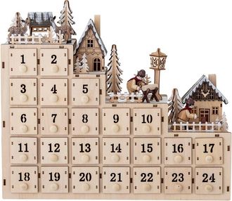 Bloomingville Adventskalender Richie - Schloss aus Sperrholz mit Beleuchtung - 24 Schubladen zum Befüllen - Adventskalender Natur - 38 x 33 x 10 cm